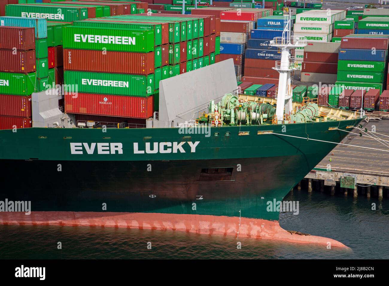 Evergreen container ship, Port of Los Angeles, San Pedro, California ...