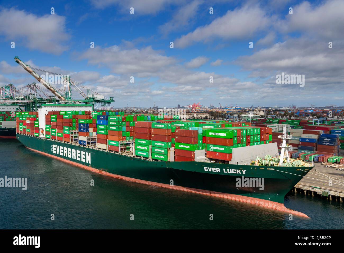 Evergreen container ship, Port of Los Angeles, San Pedro, California ...