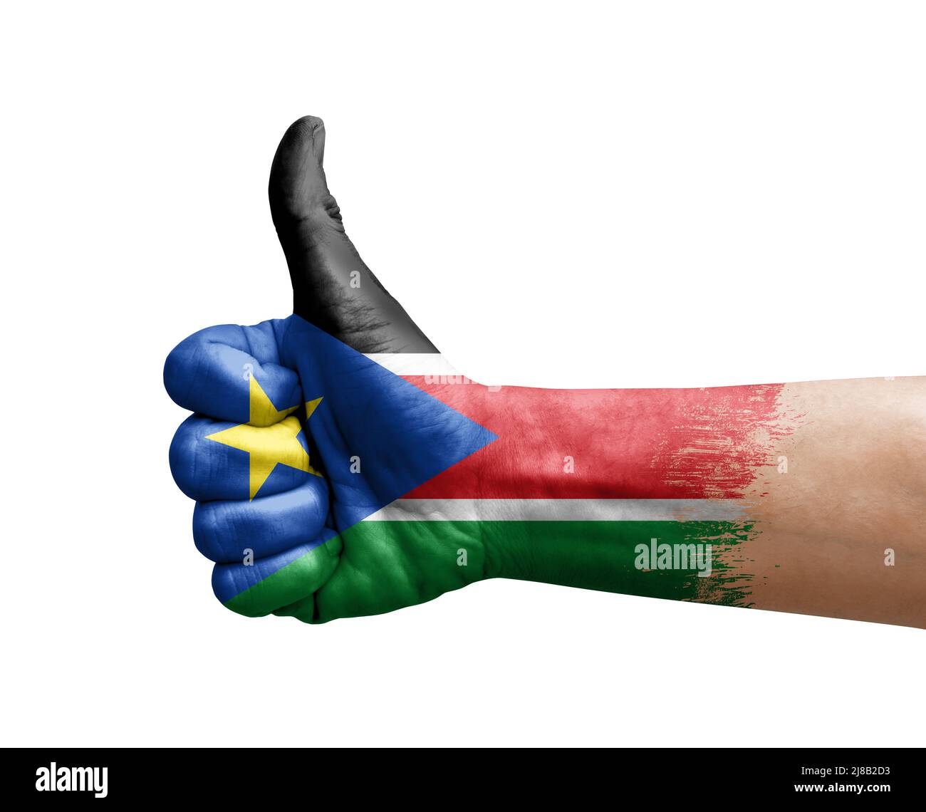 Hand making thumb up painted with flag of south sudan Stock Photo - Alamy