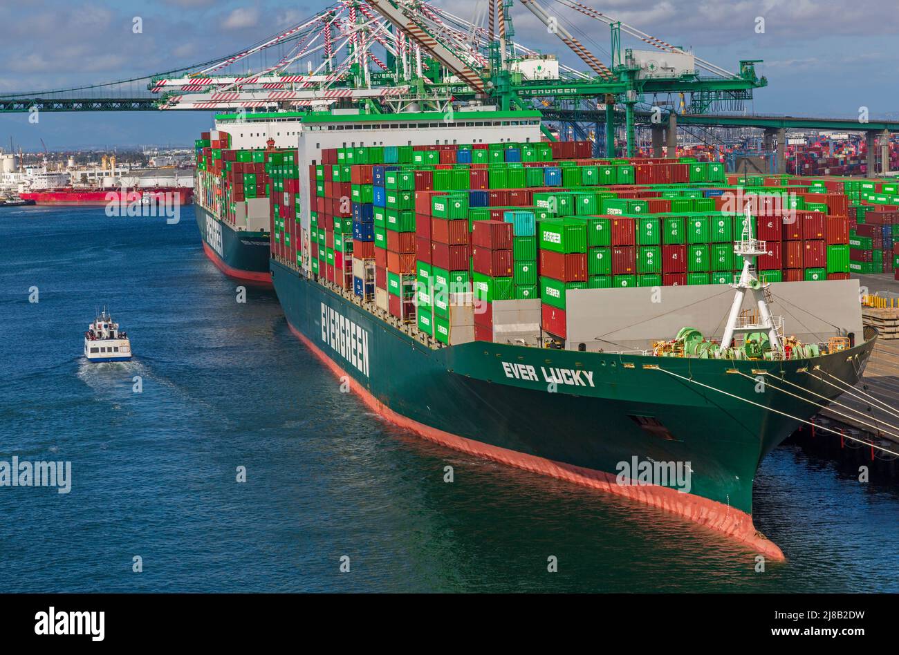 Evergreen container ship, Port of Los Angeles, San Pedro, California ...