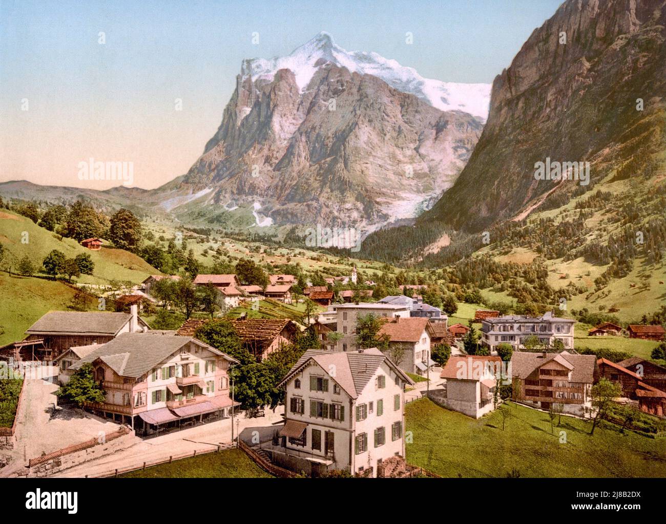 Grindelwald and Wetterhorn, Bernese Alps, Bern, Switzerland 1890 Stock ...