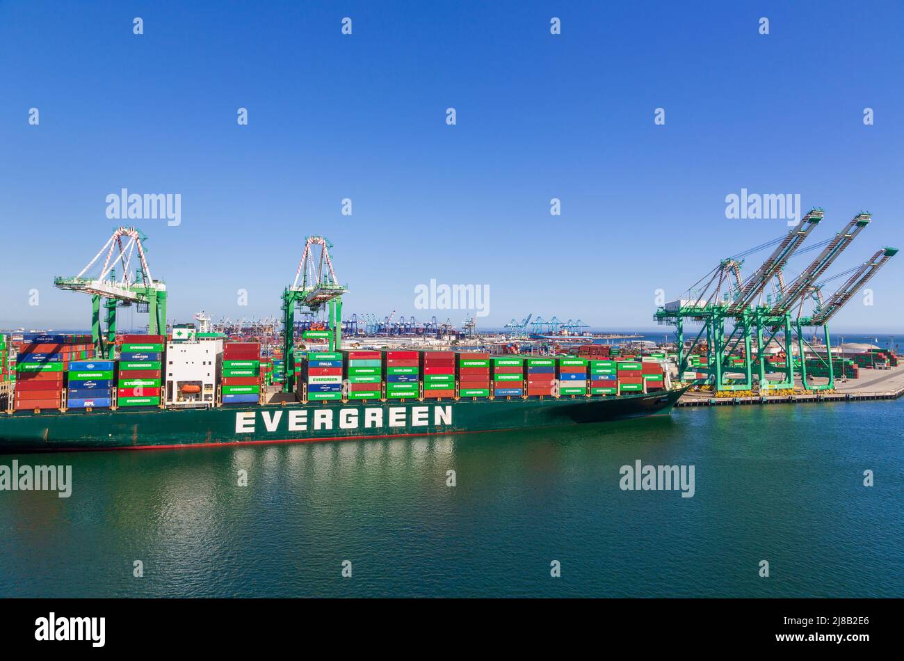 Evergreen container ship, Port of Los Angeles, San Pedro, California ...
