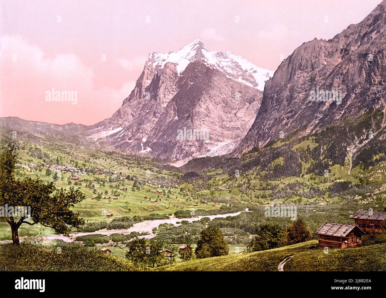 Grindelwald and Wetterhorn, Bernese Alps, Bern, Switzerland 1890 Stock ...