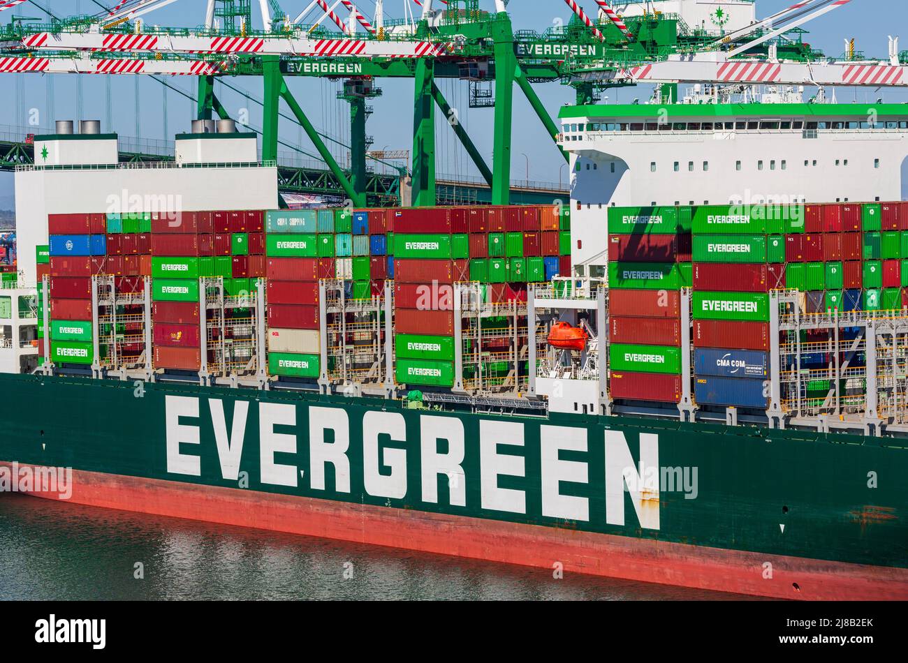 Evergreen container ship, Port of Los Angeles, San Pedro, California ...