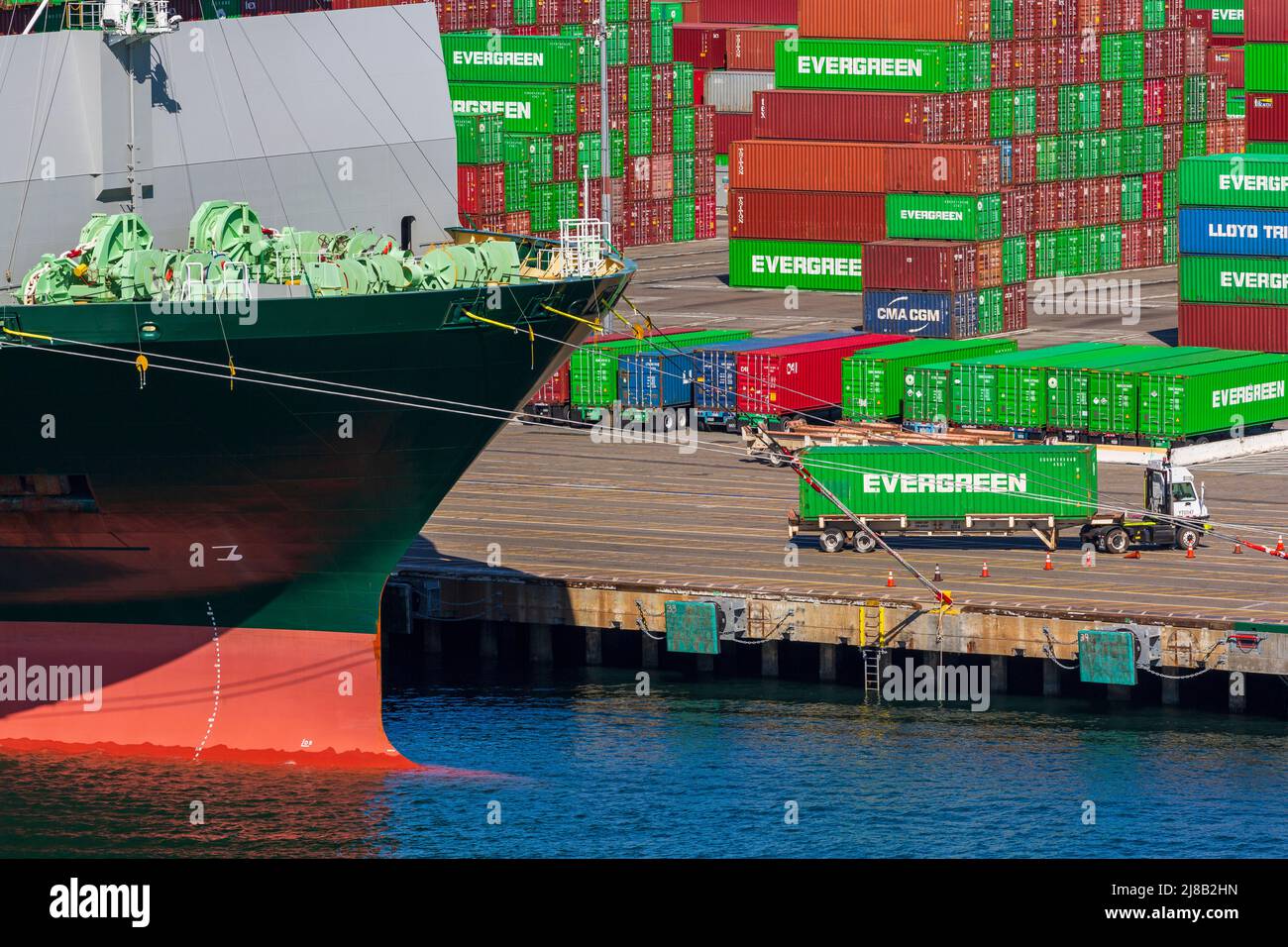 Evergreen container ship, Port of Los Angeles, San Pedro, California ...