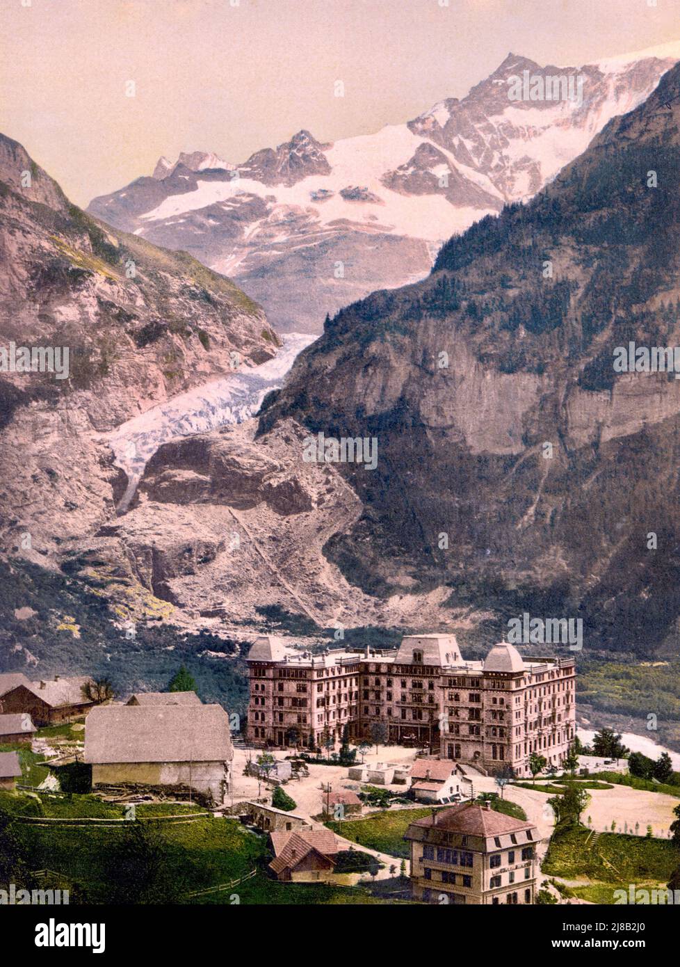 Bear Hotel and glacier, Grindelwald, Bernese Alps, Bern, Switzerland ...