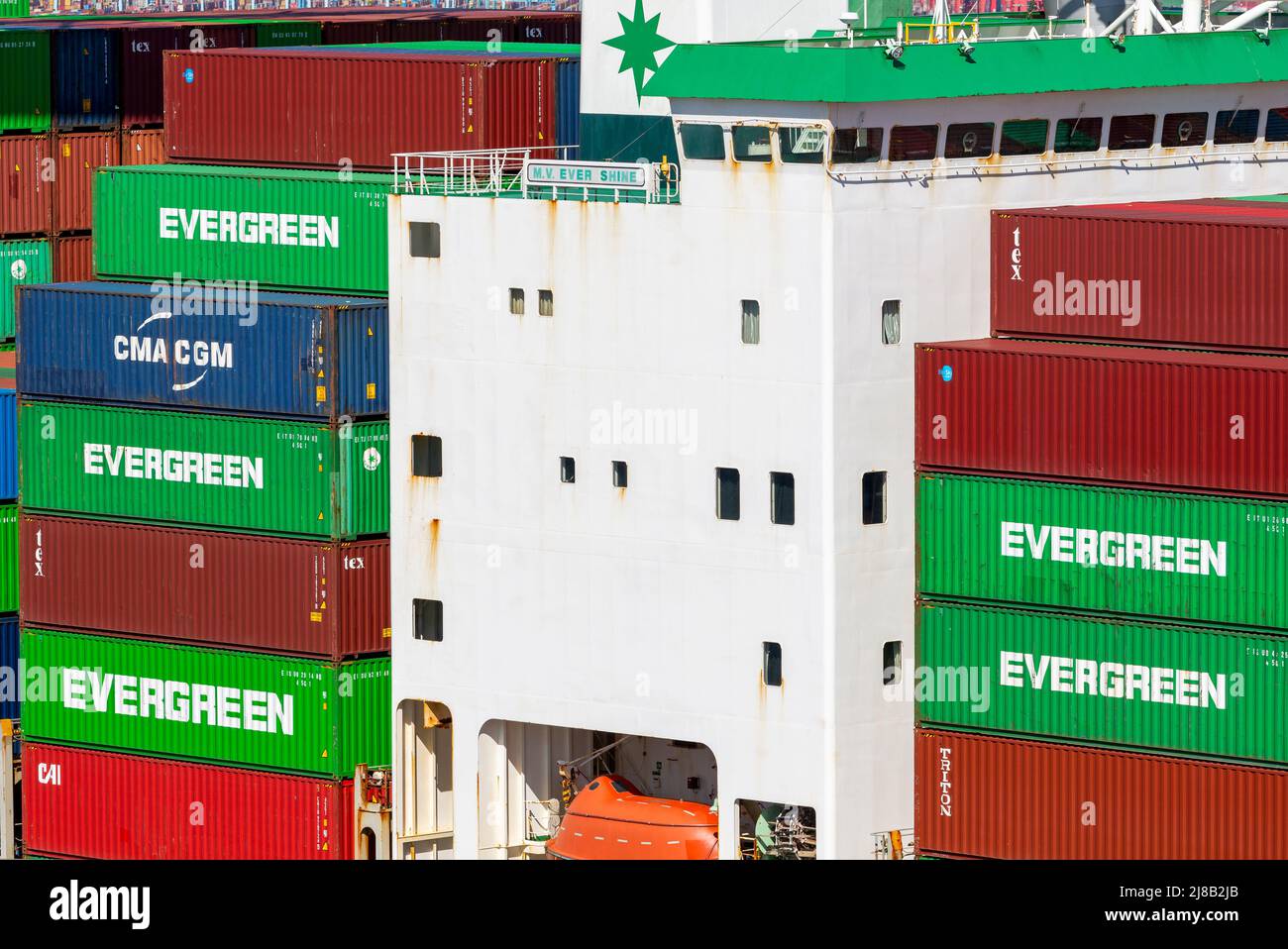 Evergreen container ship, Port of Los Angeles, San Pedro, California ...