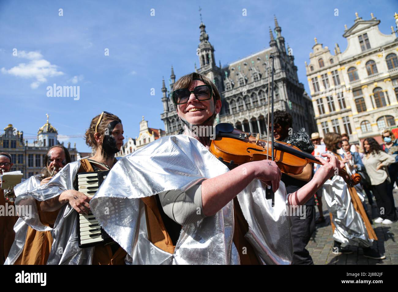 Brussels, Belgium. 14th May, 2022. Performers take part in the Zinneke ...