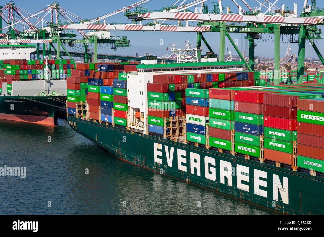 Evergreen container ship, Port of Los Angeles, San Pedro, California ...