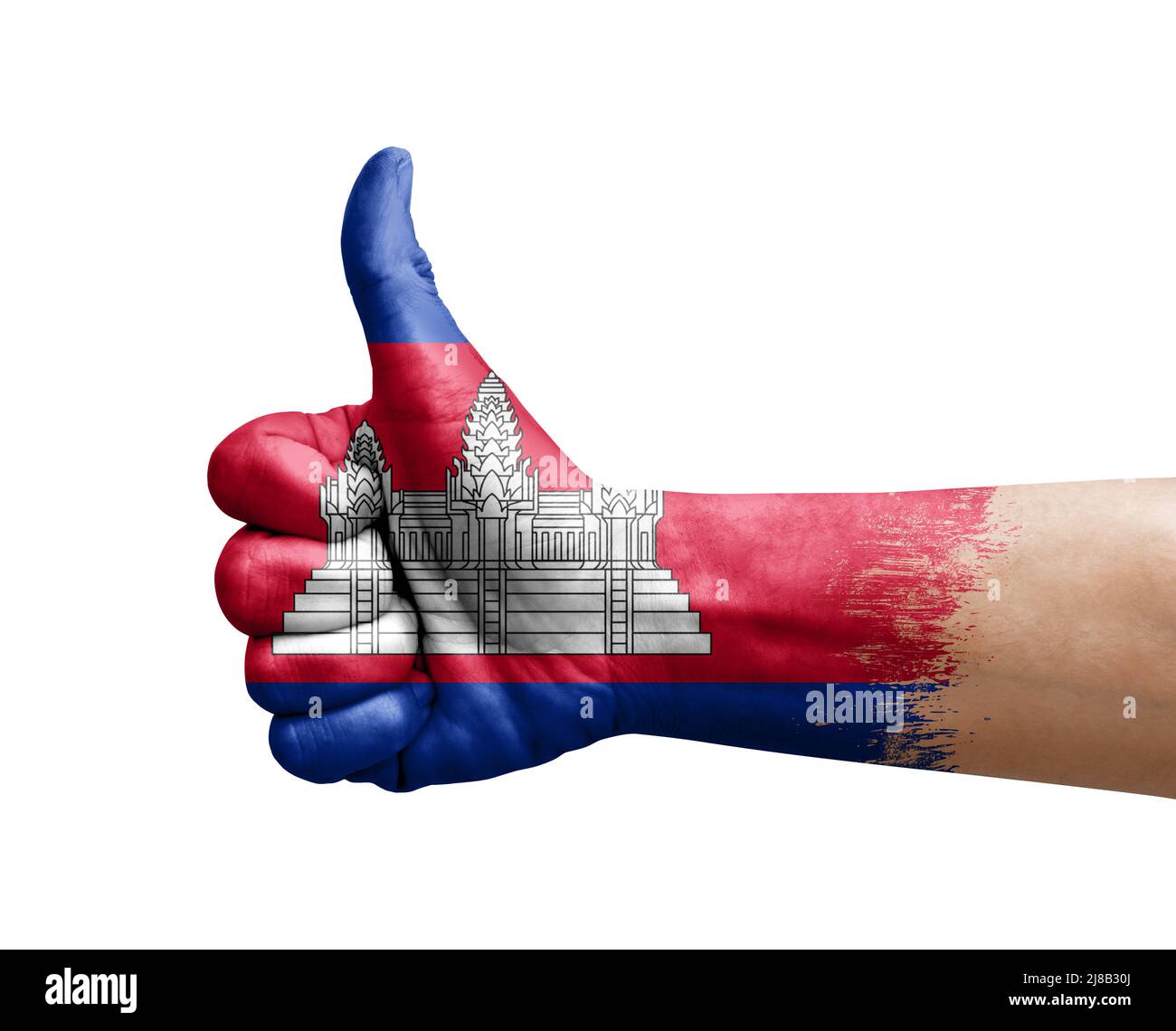 Hand making thumb up painted with flag of cambodia Stock Photo - Alamy