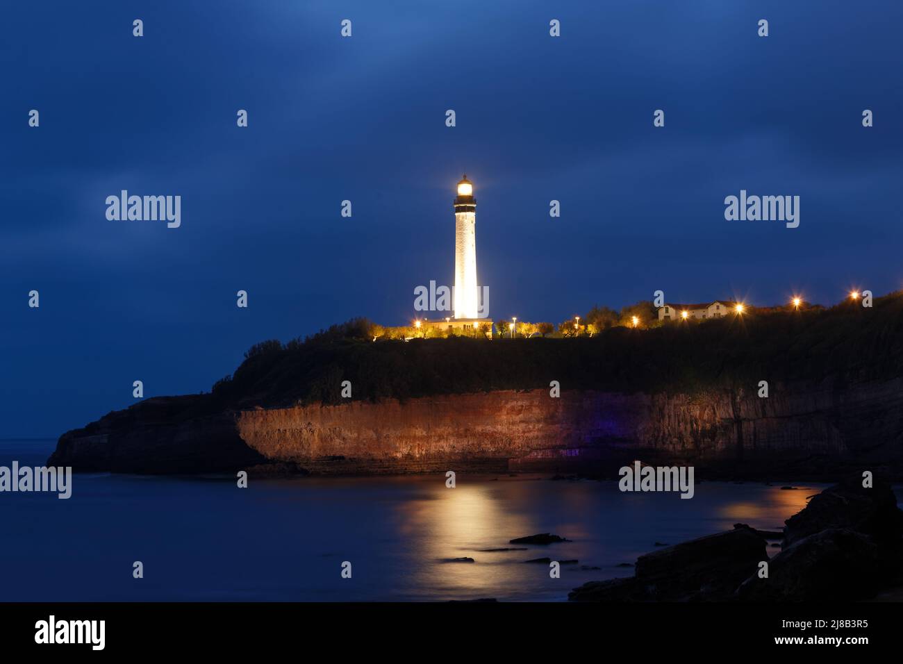 The night view of Anget-Biarritz lighthouse, France Stock Photo - Alamy