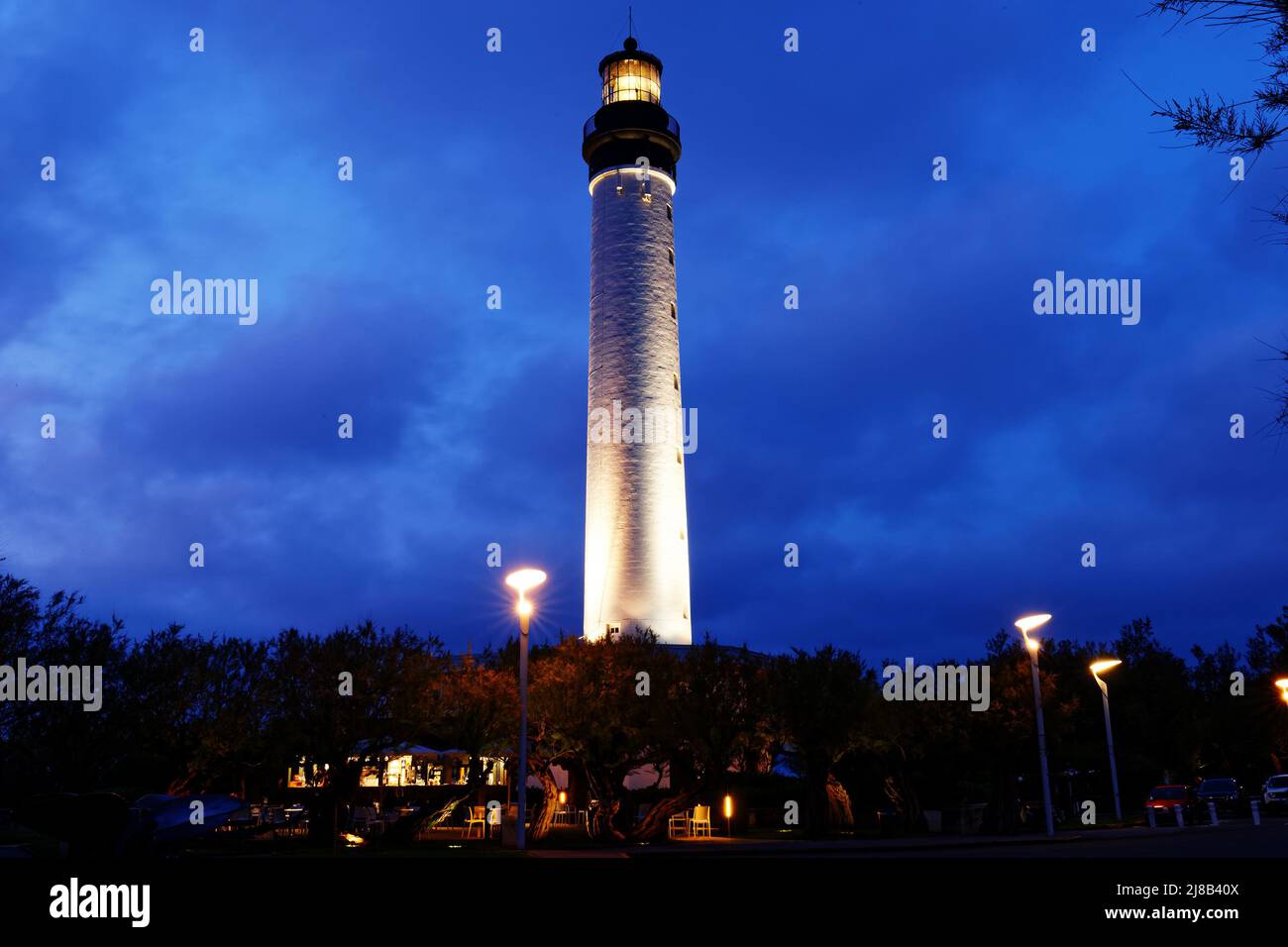 The night view of Anget-Biarritz lighthouse, France Stock Photo - Alamy