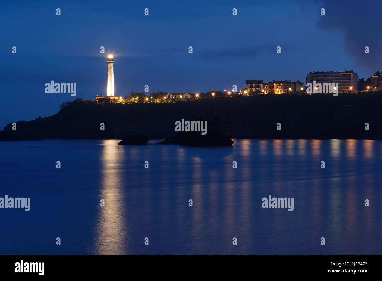 The night view of Anget-Biarritz lighthouse, France Stock Photo - Alamy