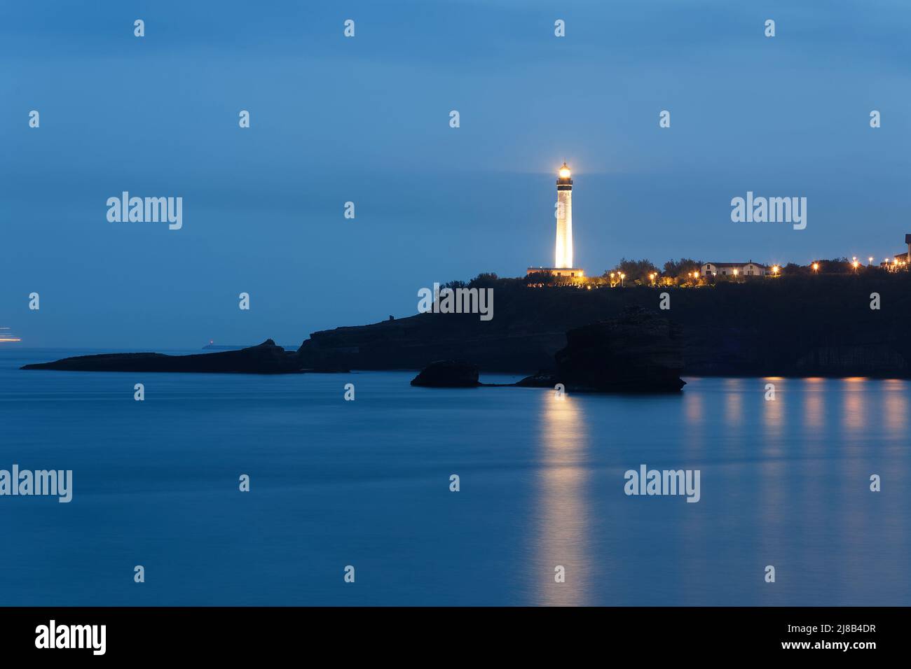 The night view of Anget-Biarritz lighthouse, France Stock Photo - Alamy