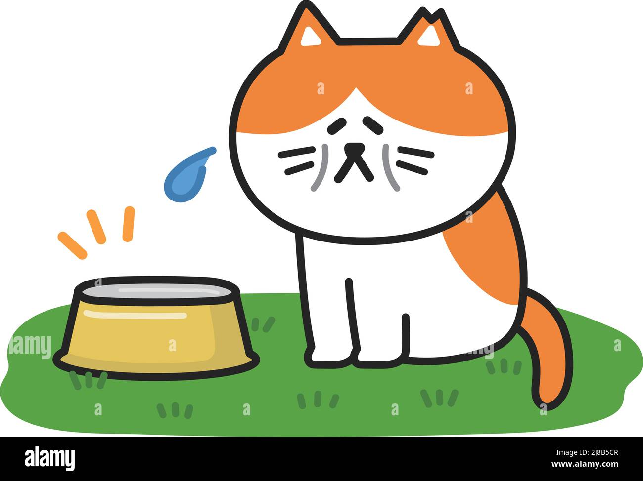 Sad stray cat having no food. Vector illustration isolated on a white ...