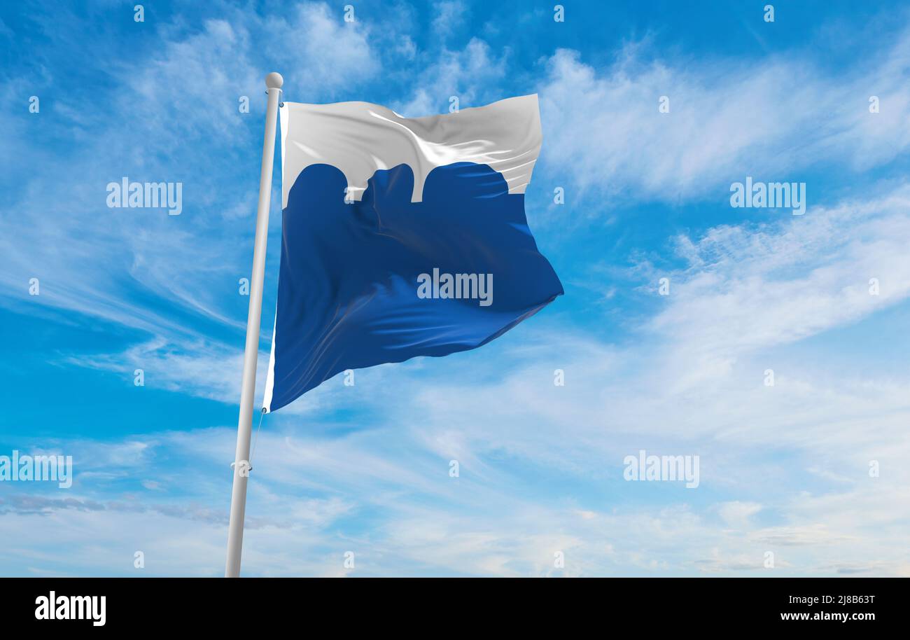 official flag of Hogsby kommun , Sweden at cloudy sky background on ...