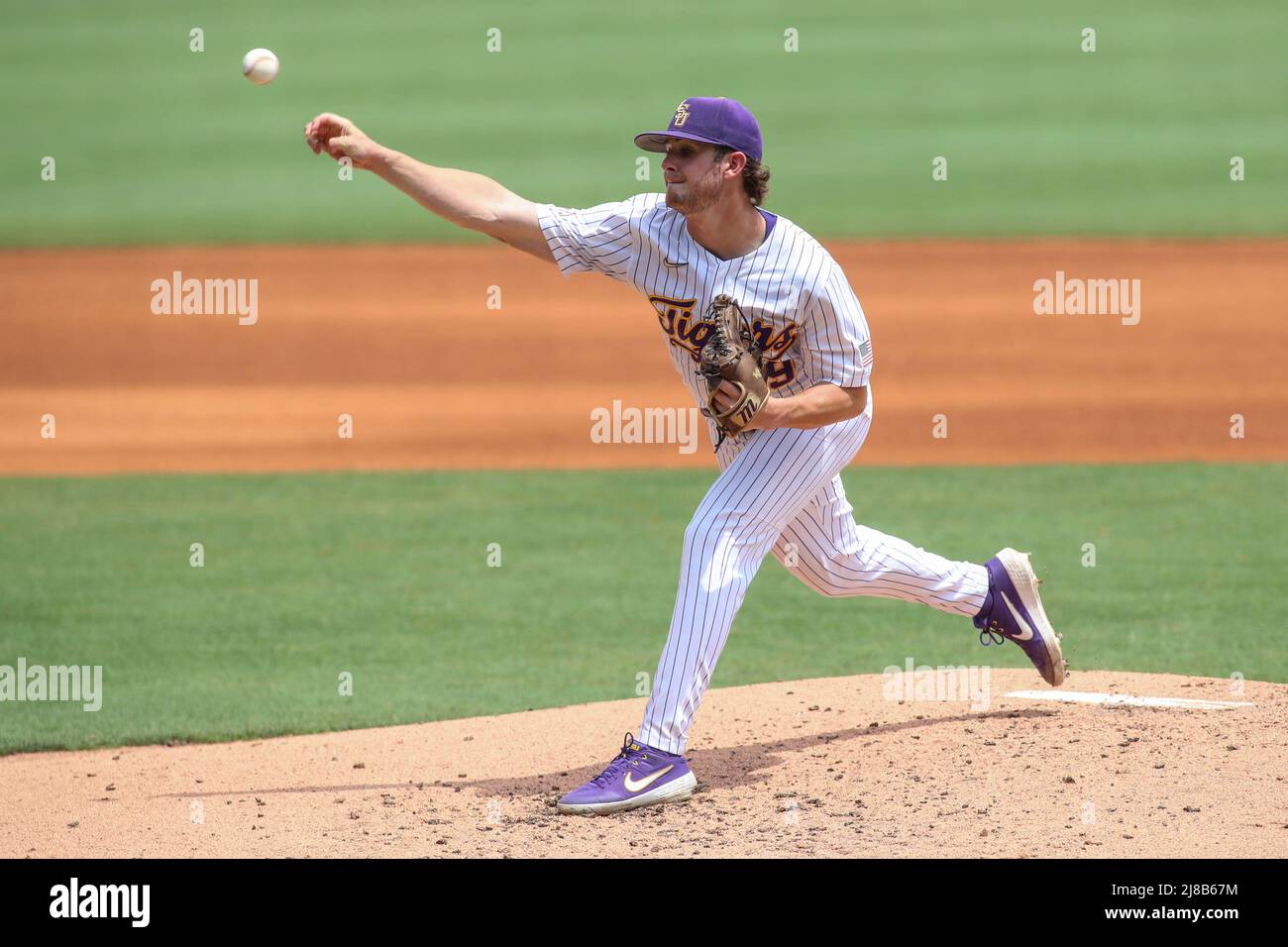 Baton Rouge, LA, USA. 14th May, 2022. LSU's Ty Floyd (9) delivers a ...