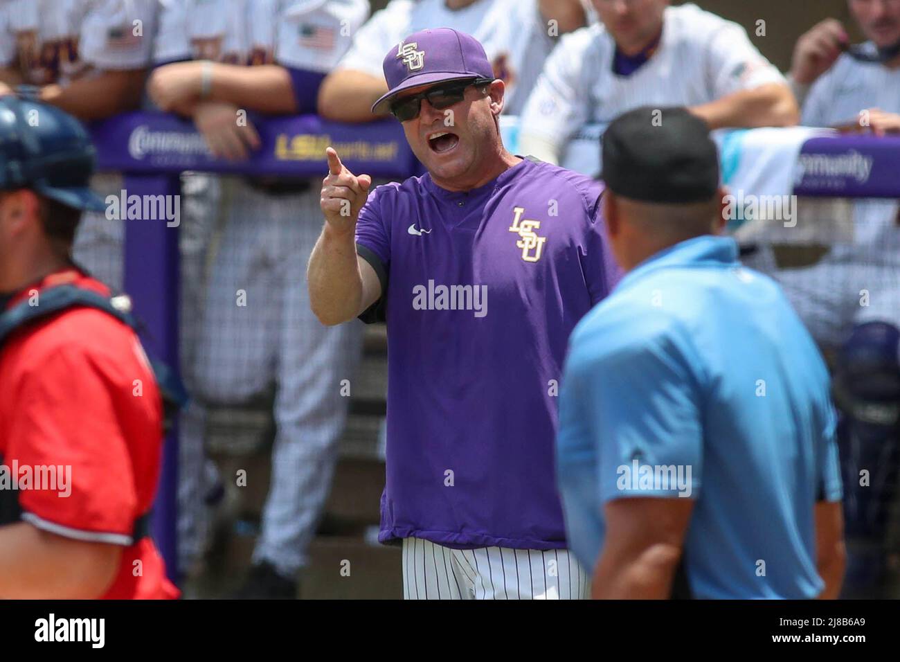 Baton Rouge, LA, USA. 14th May, 2022. LSU Head Coach Jay Johnson comes ...