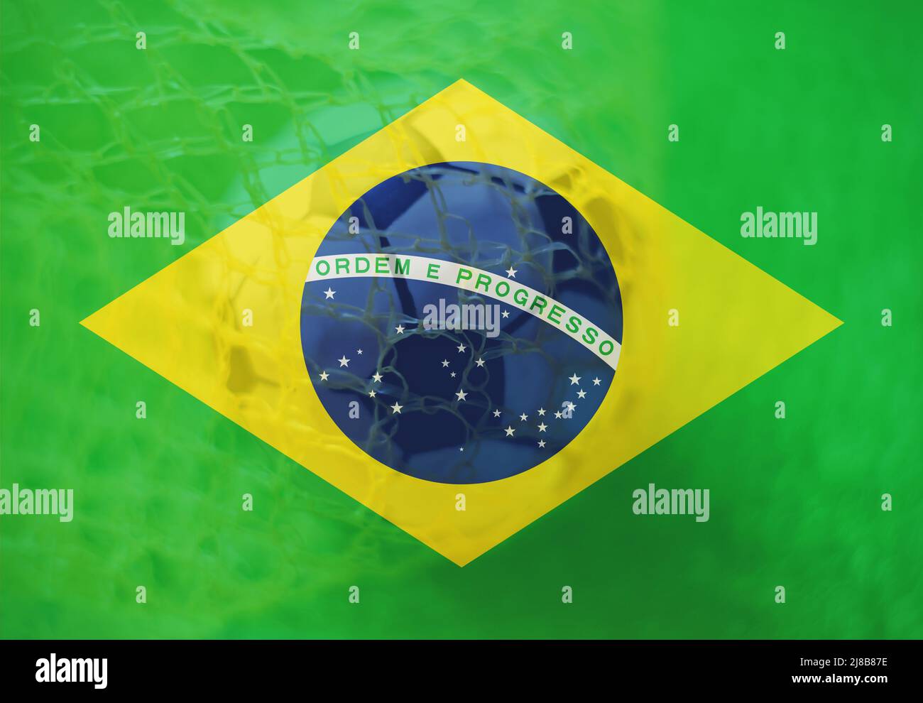 Brazil flag with Soccer ball in goal as background, sport and success ...