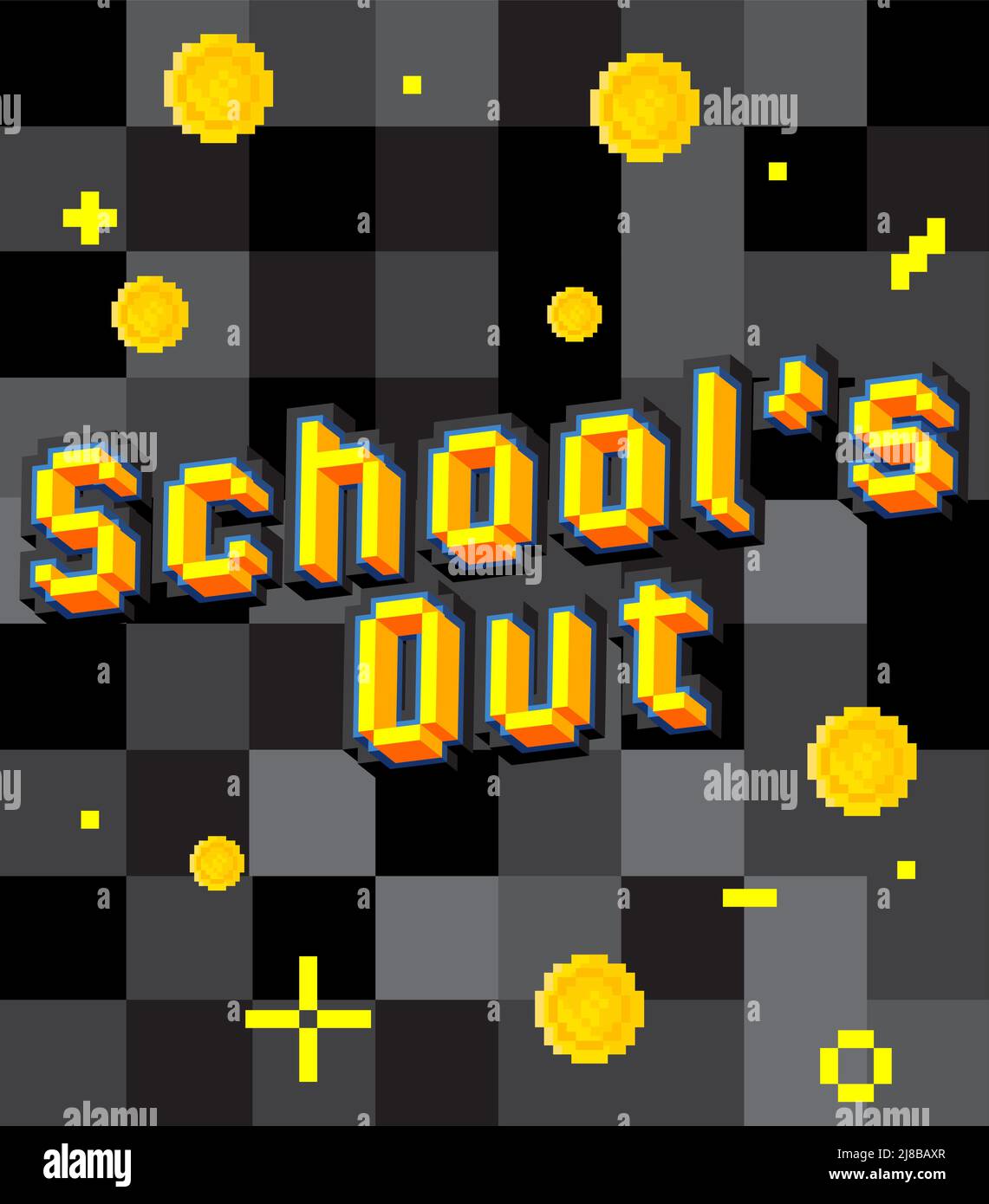 School's Out, pixelated word with geometric graphic background. Vector ...