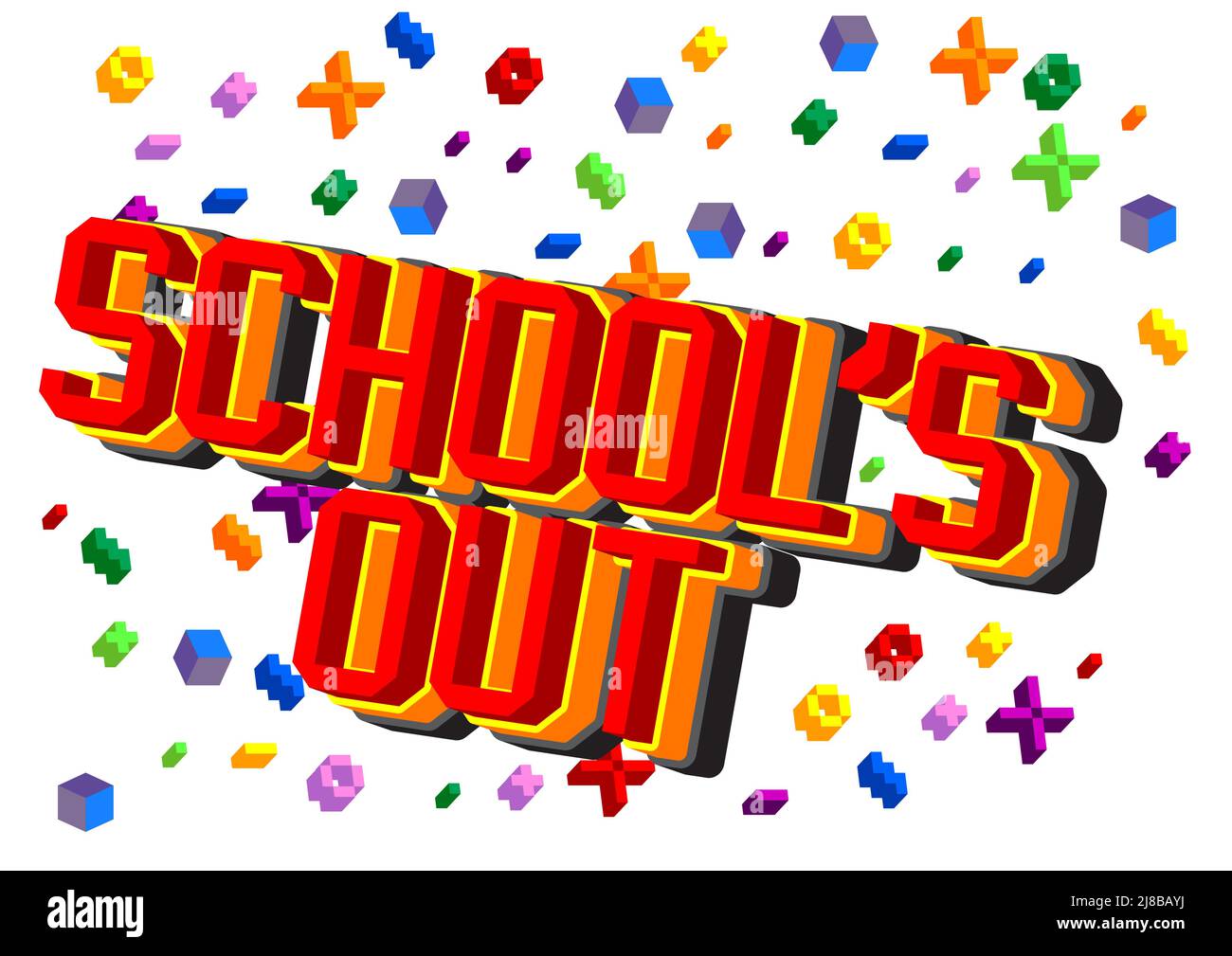 School's Out, pixelated word with geometric graphic background. Vector ...