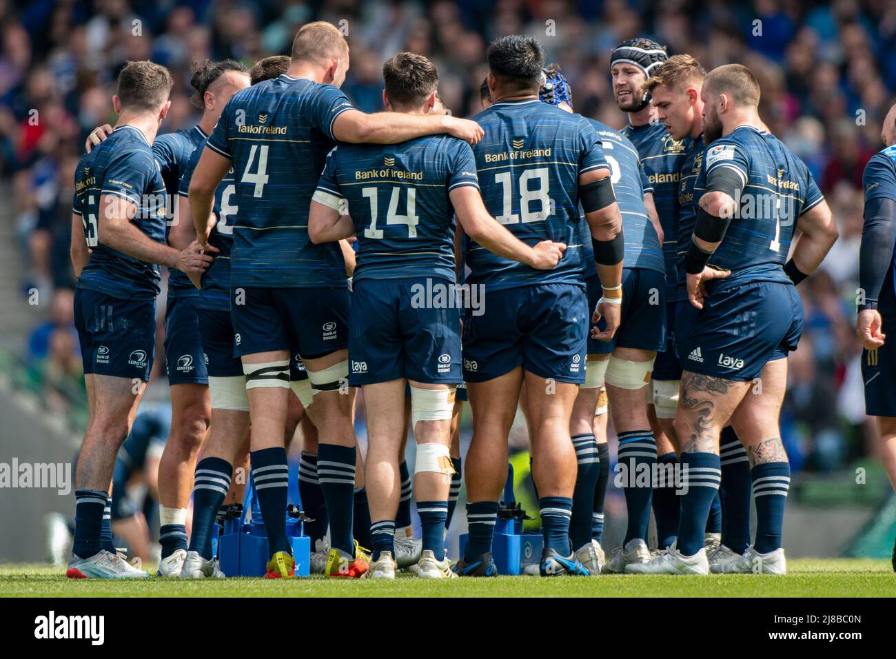 The Leinster players in a huddle during the Heineken Champions Cup Semi ...
