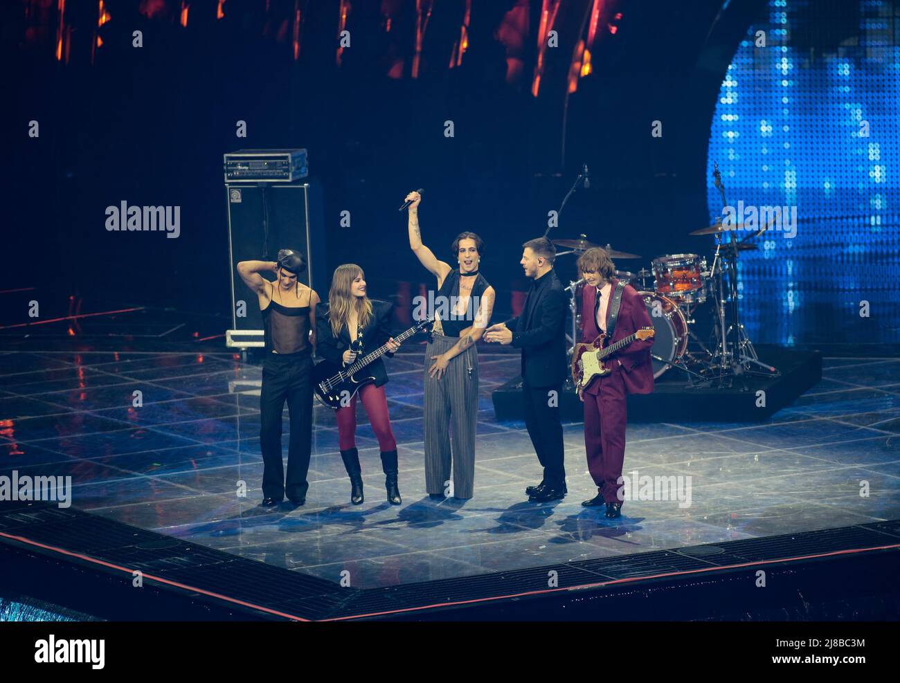 The Maneskin performing during the Eurovision Song Contest Grand Final ...