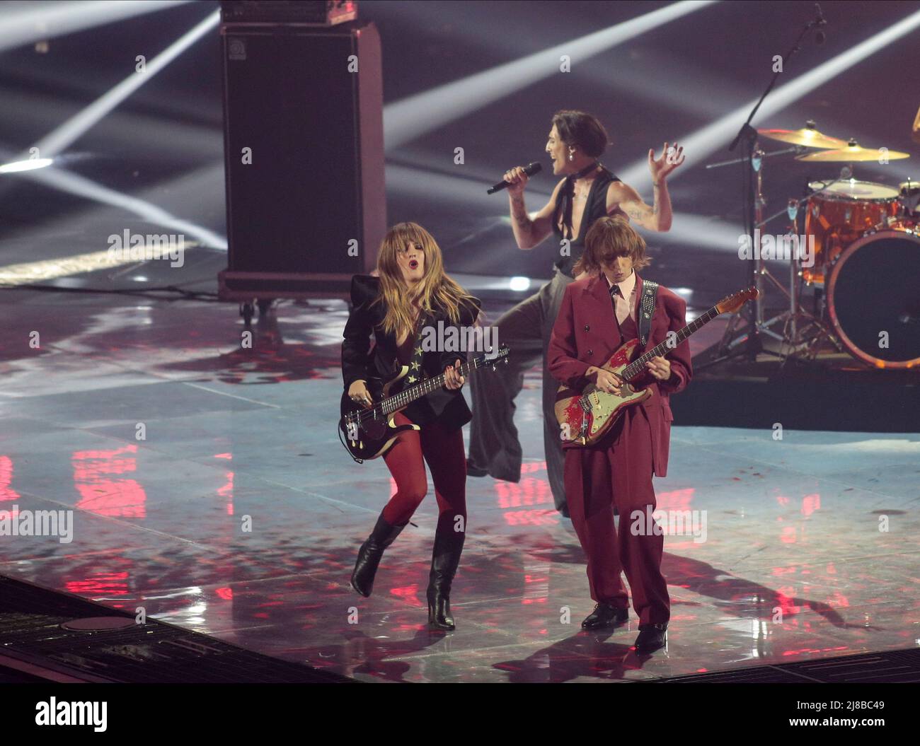 The Maneskin performing during the Eurovision Song Contest Grand Final ...