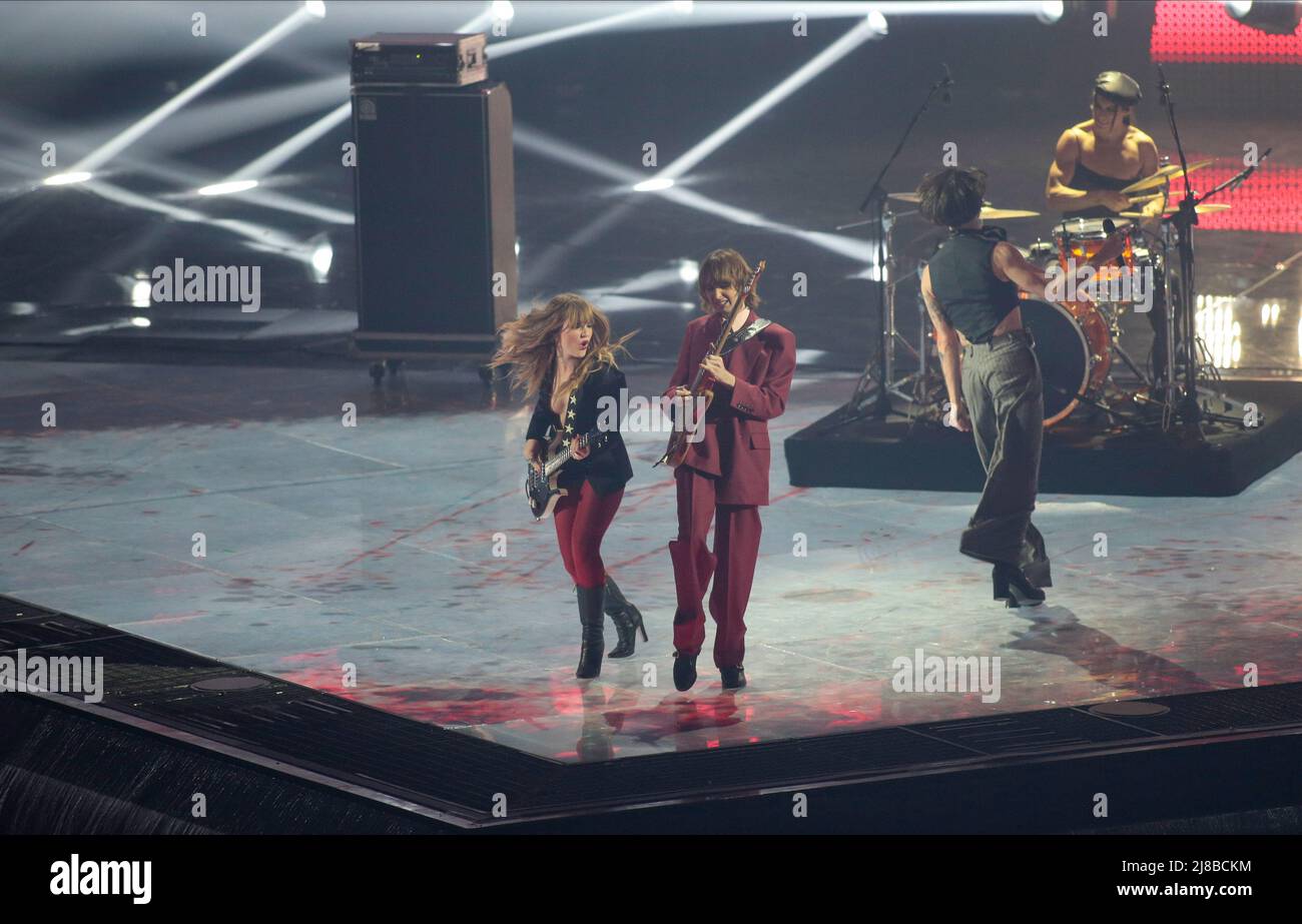 The Maneskin performing during the Eurovision Song Contest Grand Final ...