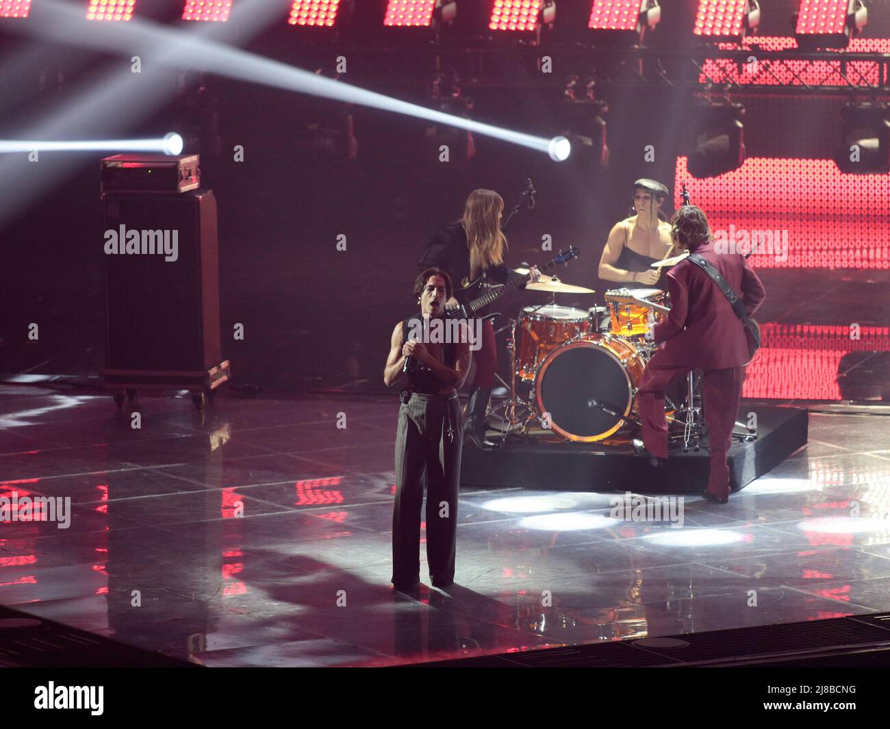 The Maneskin performing during the Eurovision Song Contest Grand Final ...