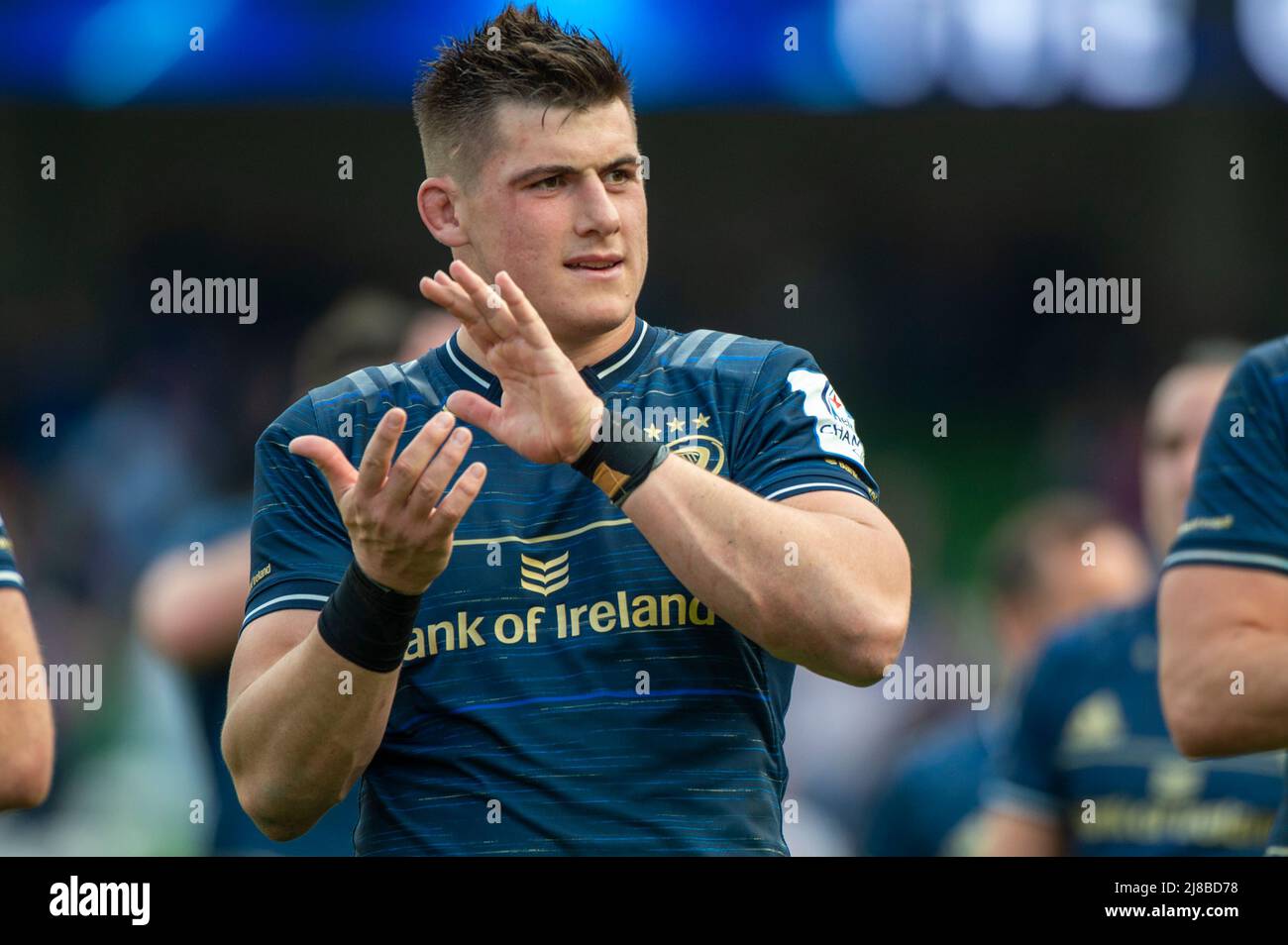 Dublin, Ireland. 15th May, 2022. Dan Sheehan of Leinster celebrates ...