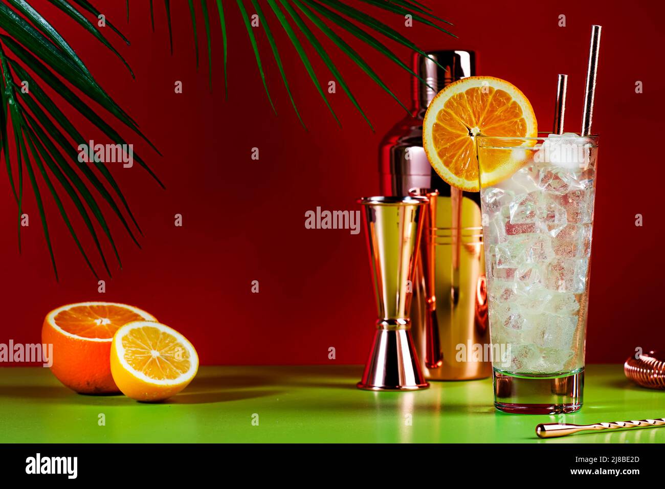 Tom Collins popular alcoholic cocktail with dry gin, syrup, lemon juice ...