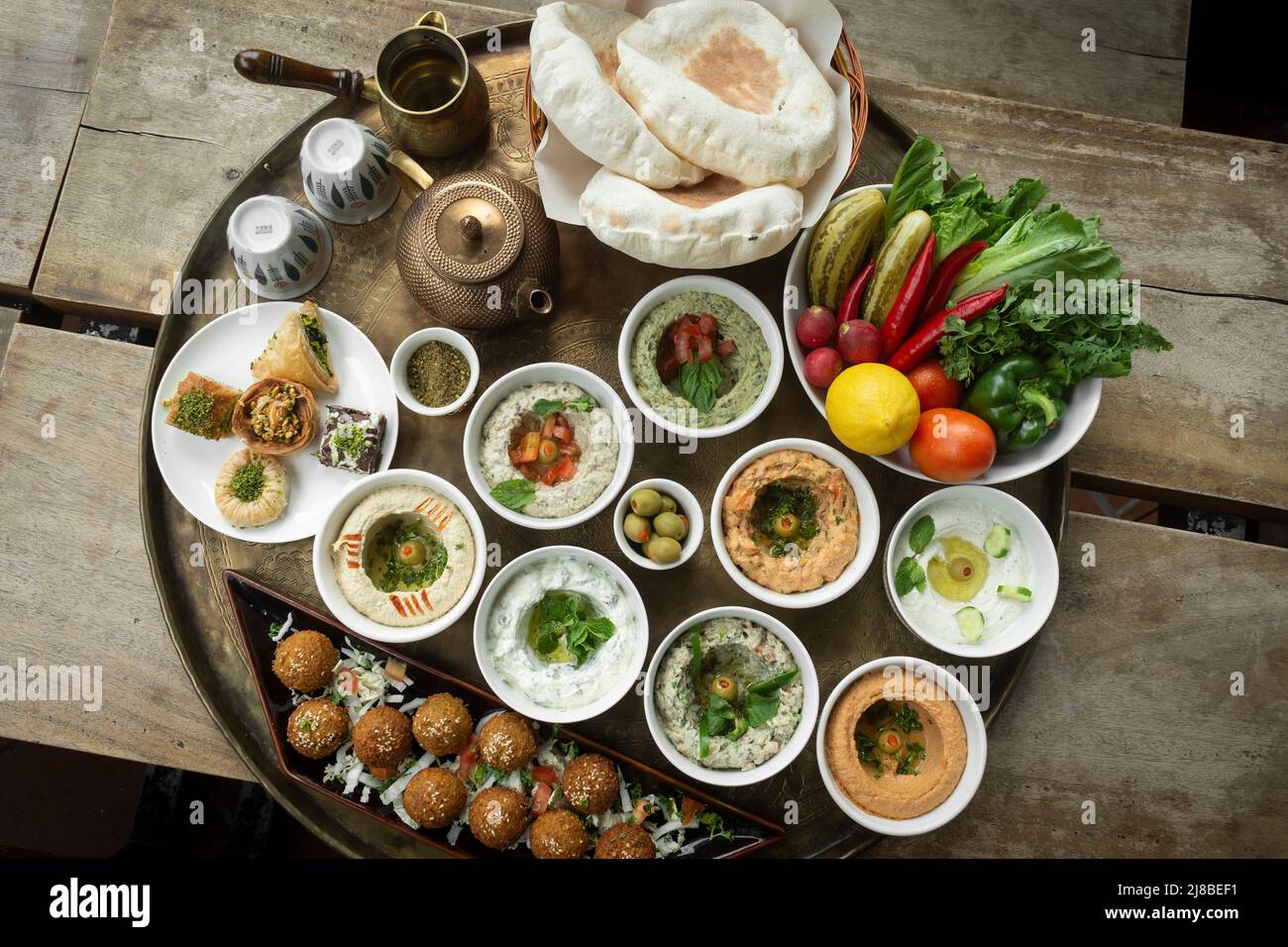 mixed middle eastern meze vegetarian food sharing platter in istanbul ...