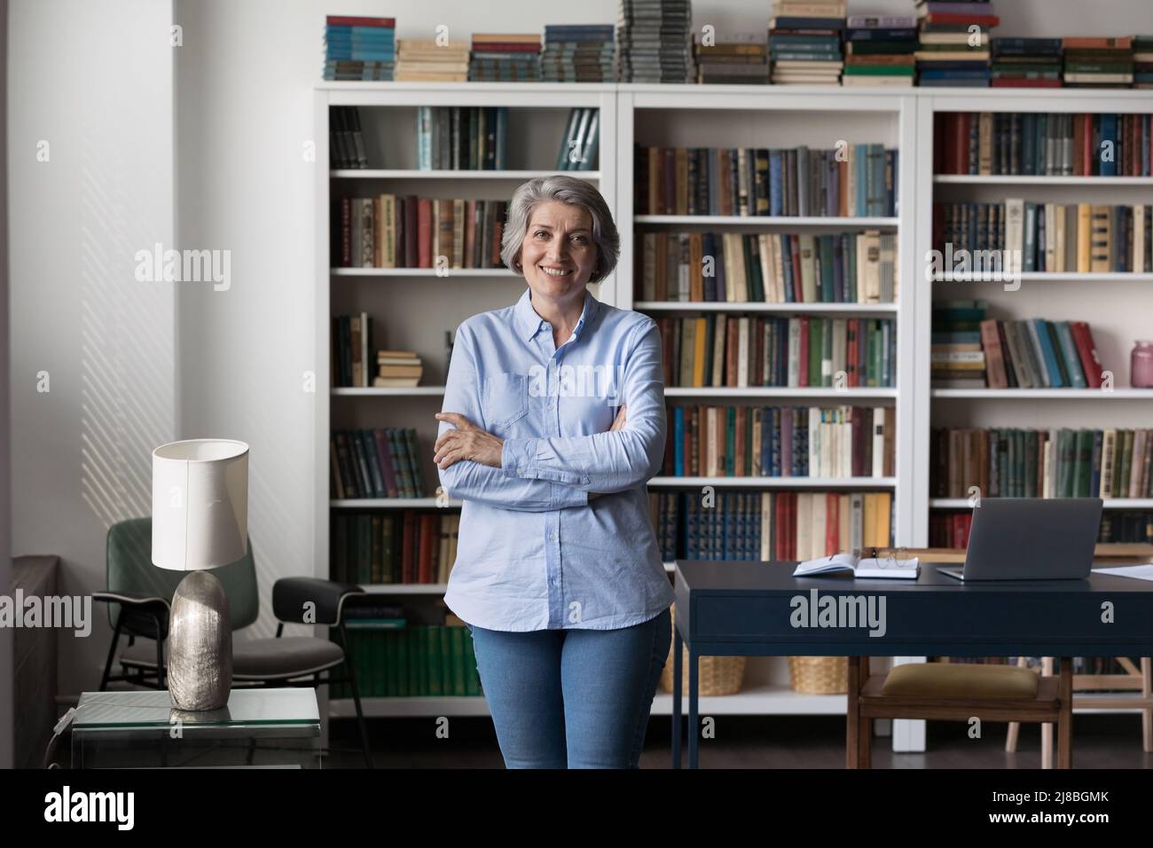 Happy confident senior elder business woman, professor, teacher head ...