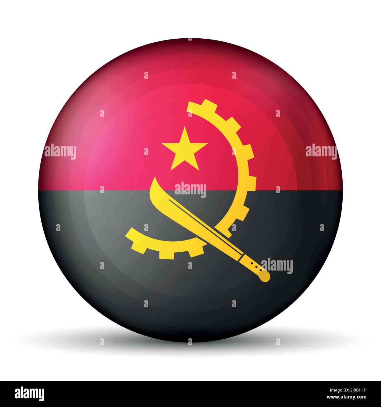 Round icon with flag of Angola. Glass light ball, sticker, sphere ...