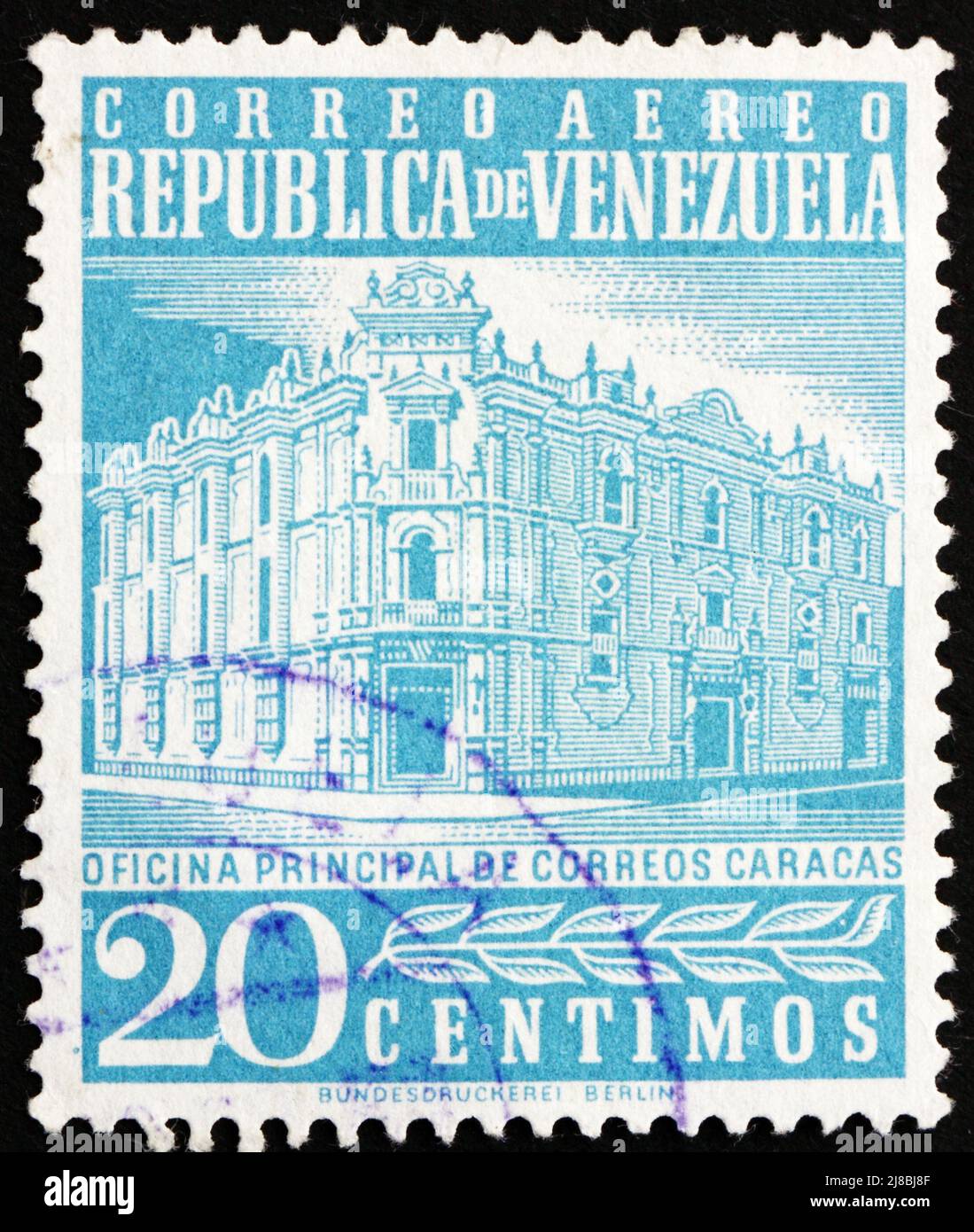 VENEZUELA - CIRCA 1958: a stamp printed in the Venezuela shows Main ...