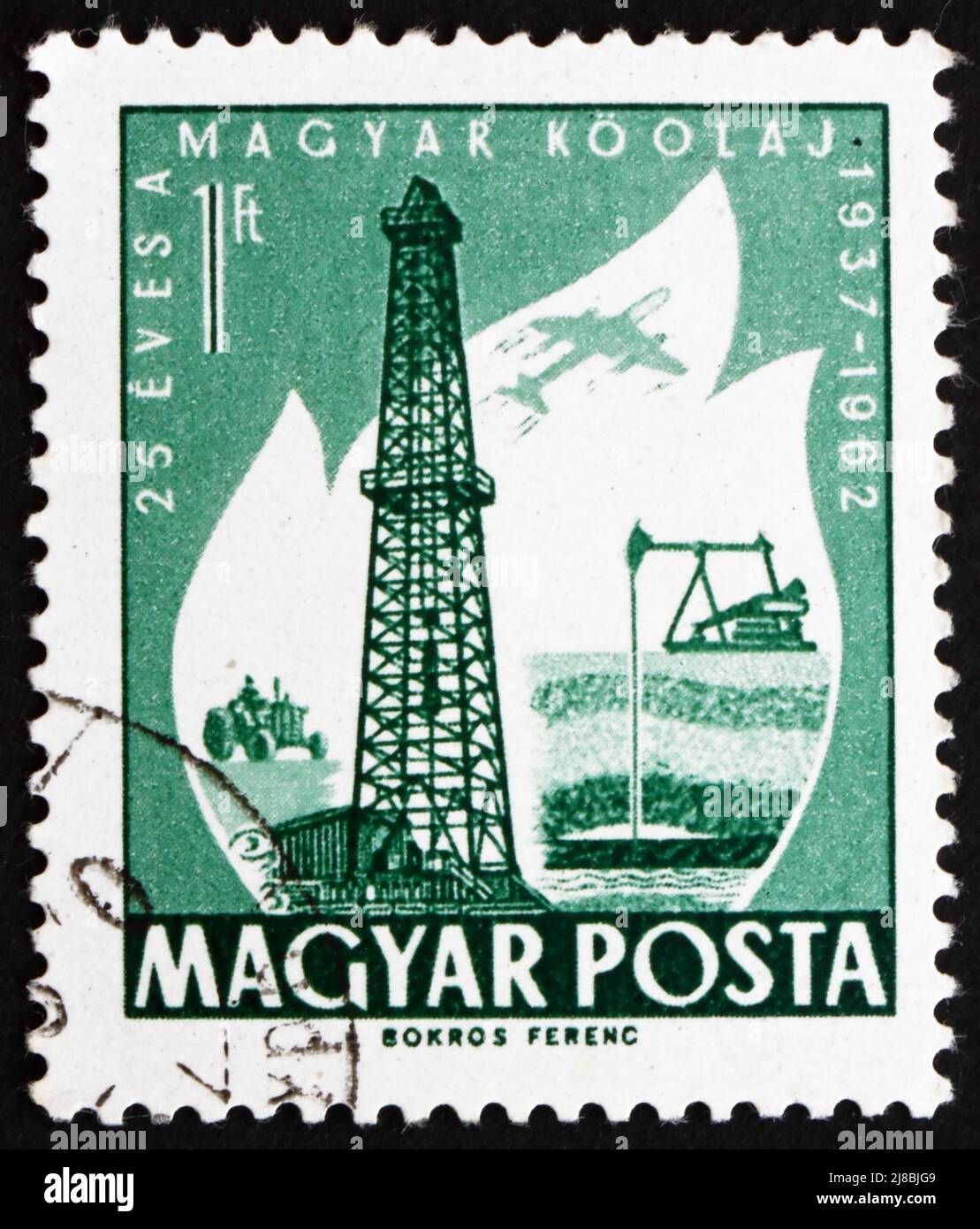 HUNGARY - CIRCA 1962: a stamp printed in the Hungary shows Oil Derrick ...