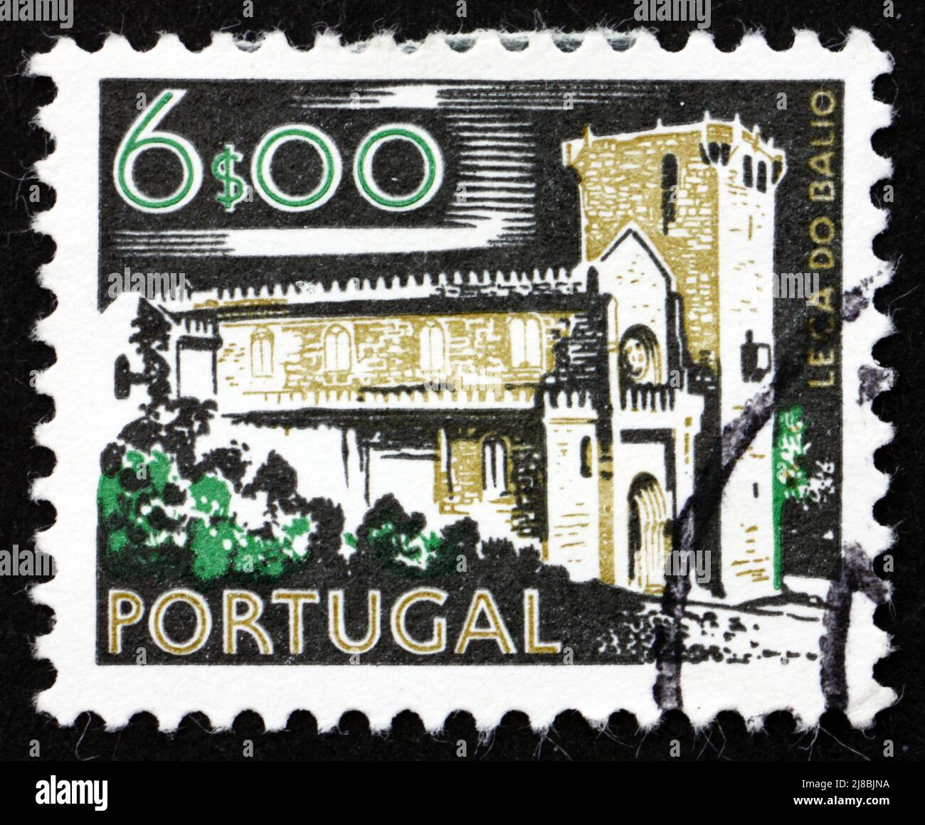 PORTUGAL - CIRCA 1974: a stamp printed in the Portugal shows Leca do Balio Monastery, Historical ...