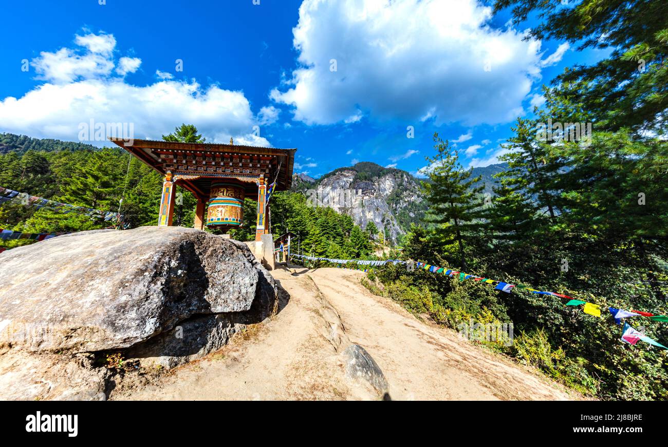 Bhutan, October 26, 2021: Buddhistic prayer drum in the mountains of ...