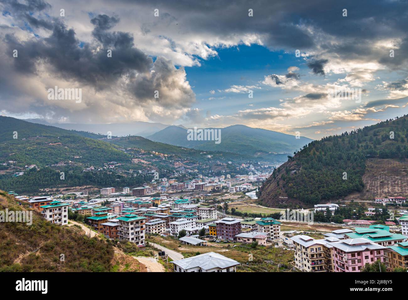 Thimphu, Bhutan - October 26, 2021: Aerial view cityscape of Bhutan ...