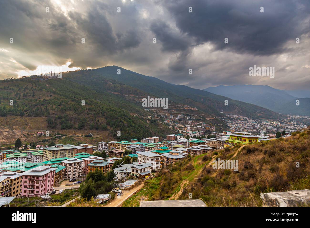 Thimphu, Bhutan - October 26, 2021: Aerial view cityscape of Bhutan ...