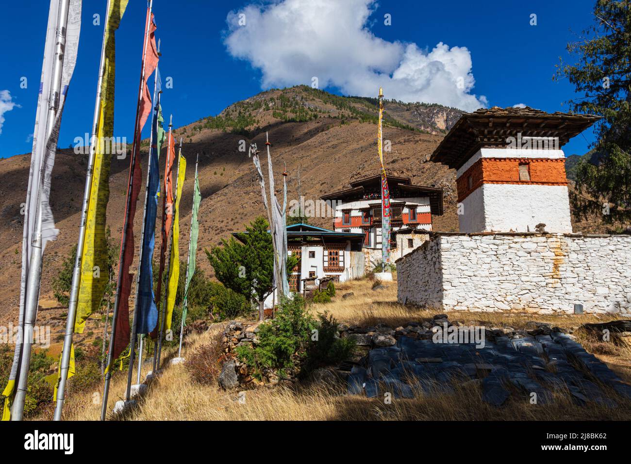 Bhutan - October 23, 2021: Small monastery or temple in the high ...
