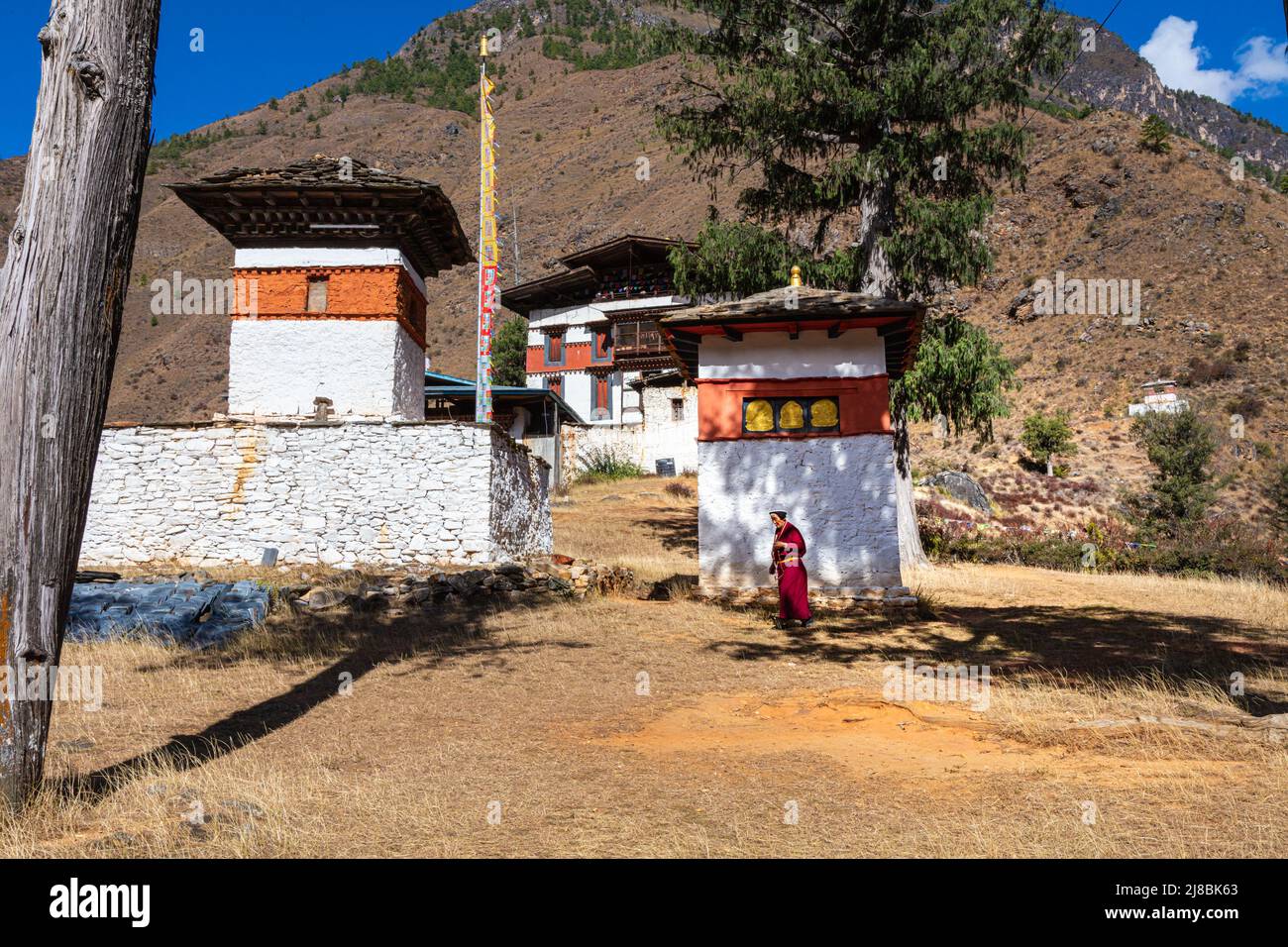 Bhutan - October 23, 2021: Small monastery or temple in the high ...