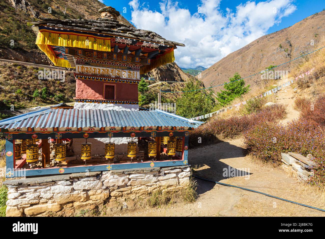 Bhutan - October 23, 2021: Small temple or stupa in the Himalayas ...