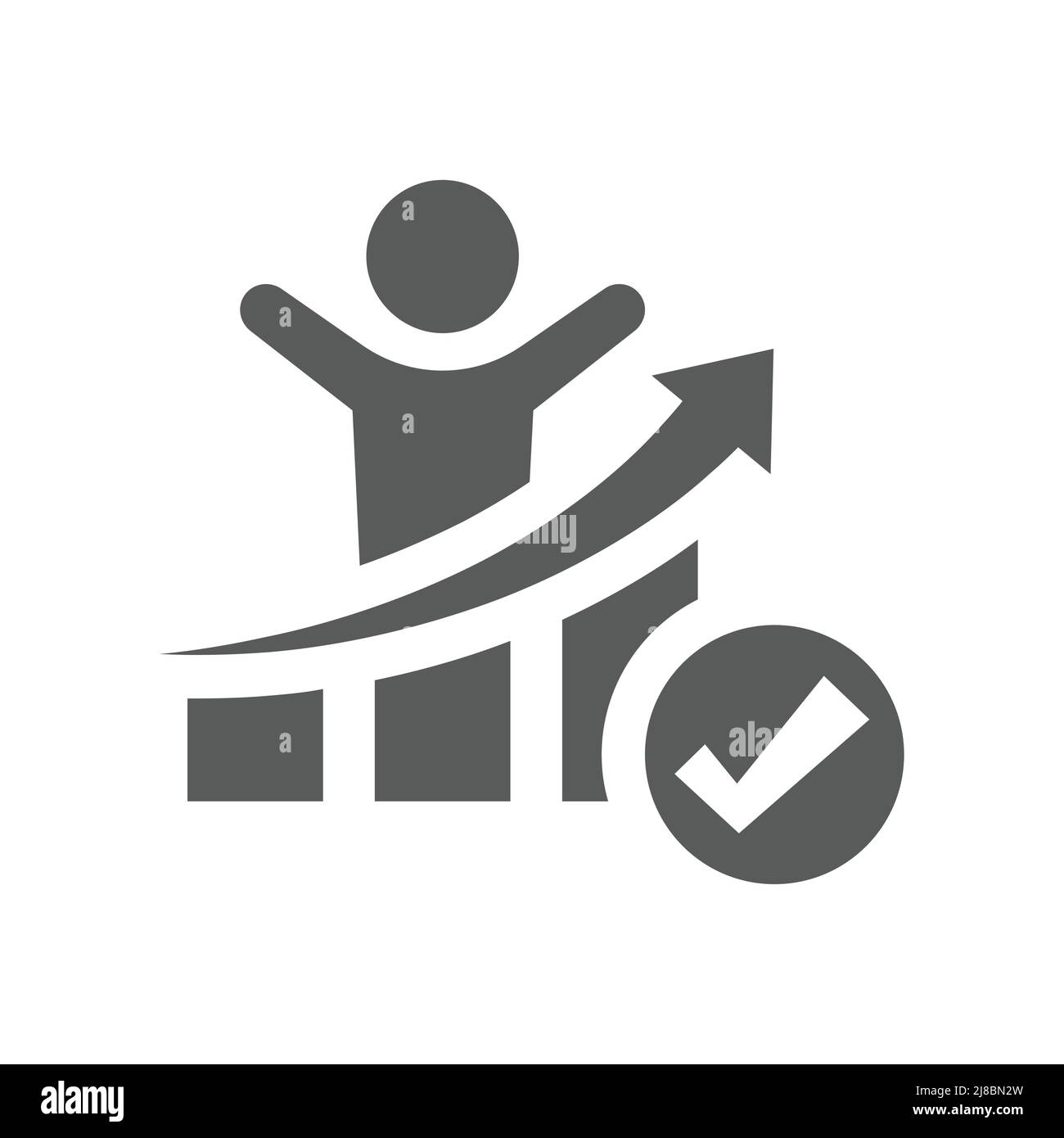 Man and bar chart or graph with checkmark. Business growth, achievement ...