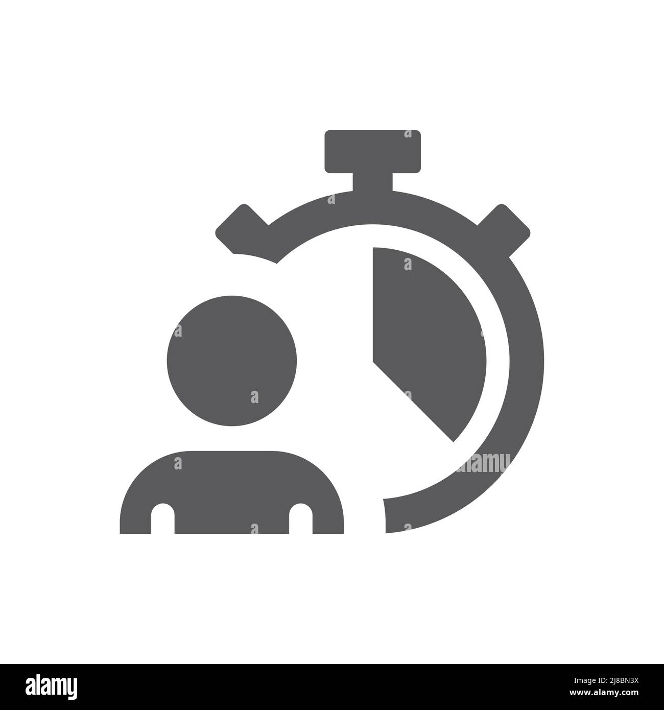 Man with clock, stopwatch black vector icon. Deadline, working hours ...