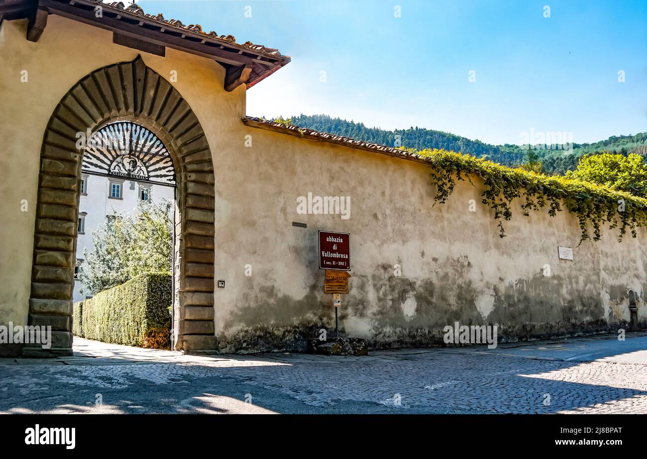 The entrance of the Abbey of Vallombrosa, founded in 11th century by ...