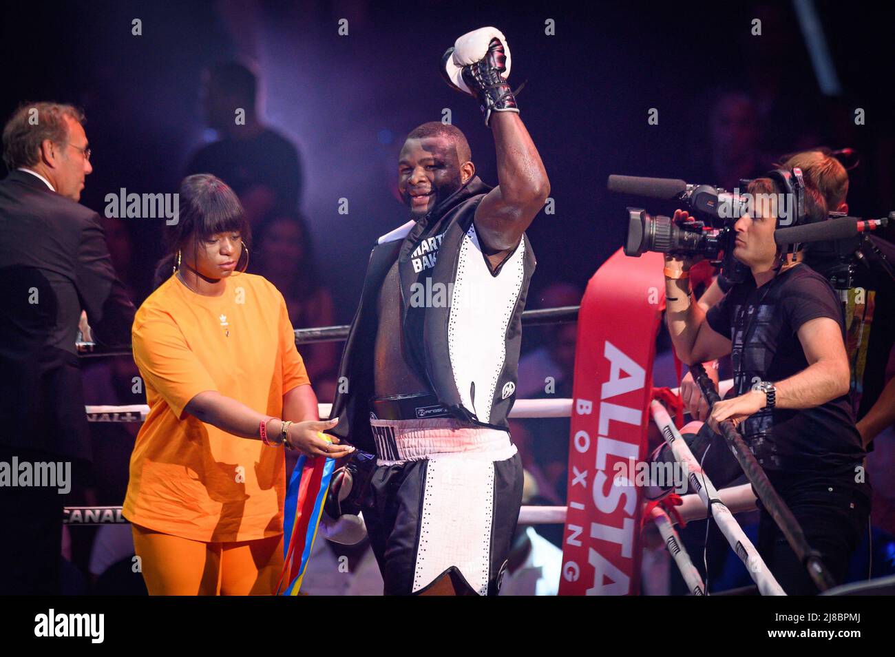 Martin Bakole of England reacts after winning an international ...
