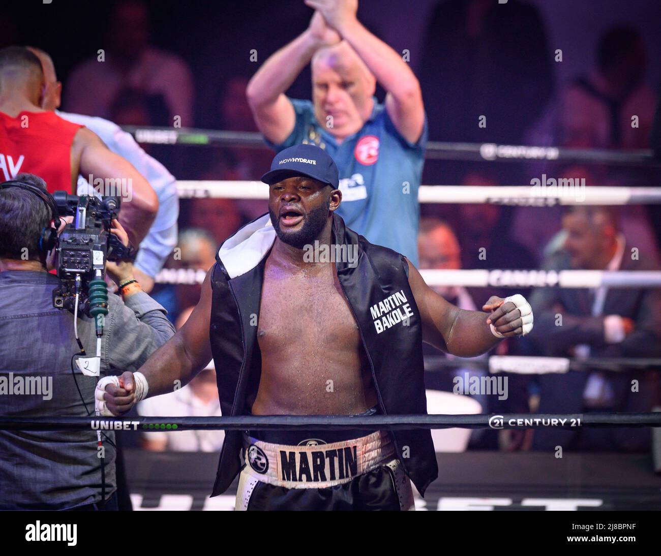 Martin Bakole of England reacts after winning an international ...