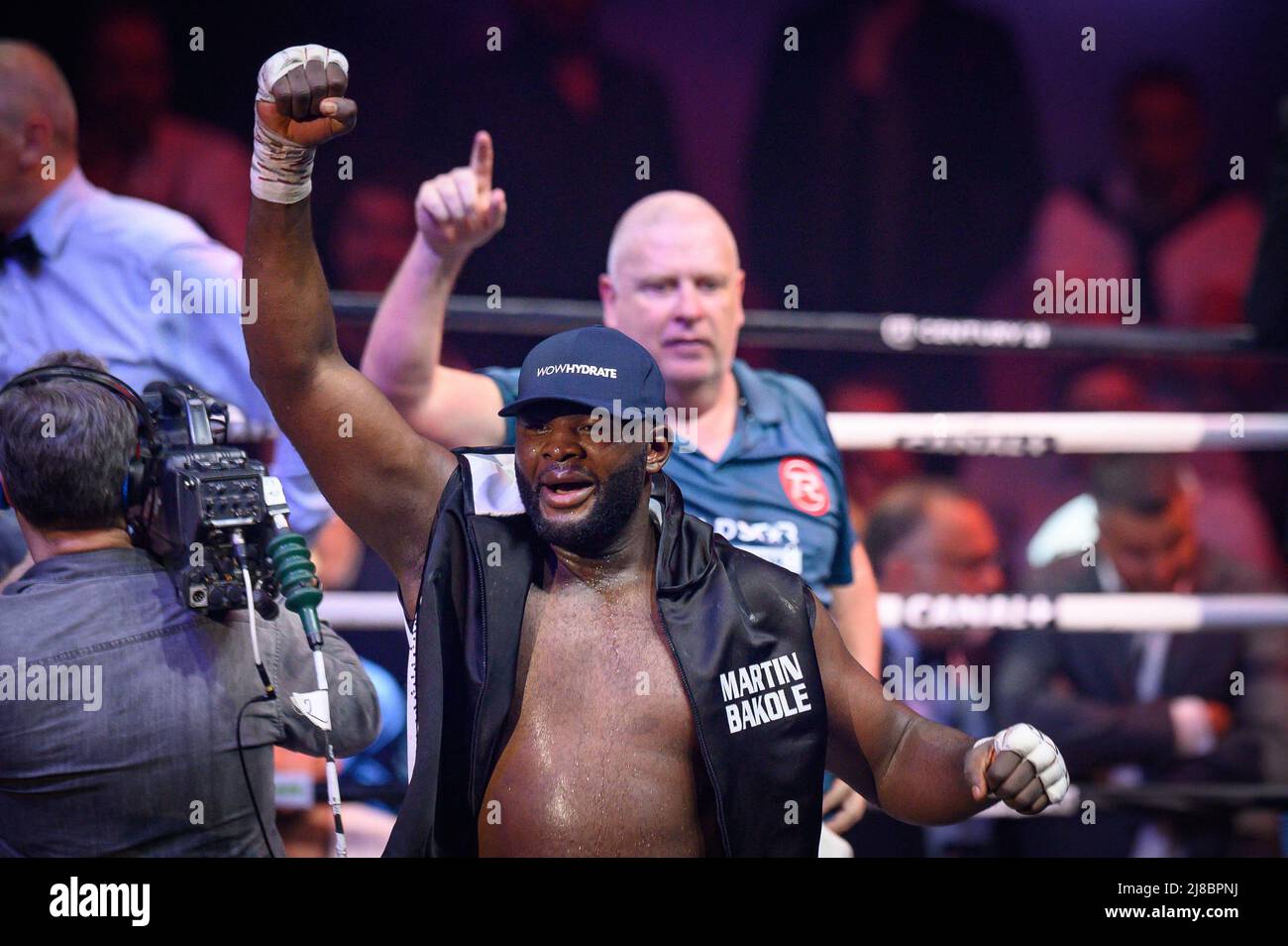 Martin Bakole of England reacts after winning an international ...